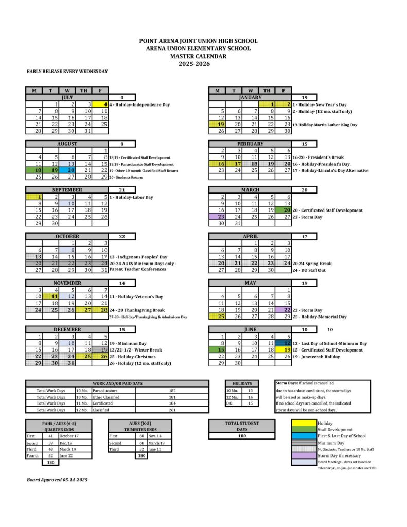 Master Calendars - Point Arena Schools